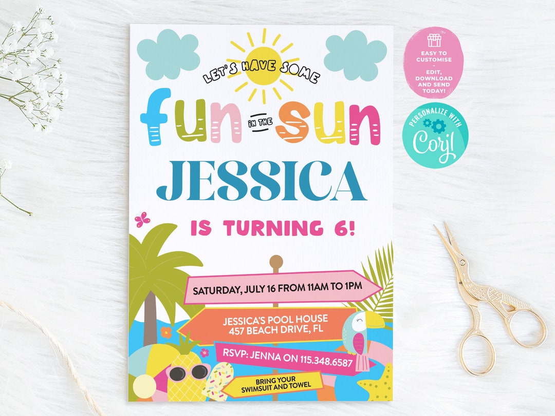 Summer Pool Party Invitation: Fun in the Sun, Editable Template - Etsy
