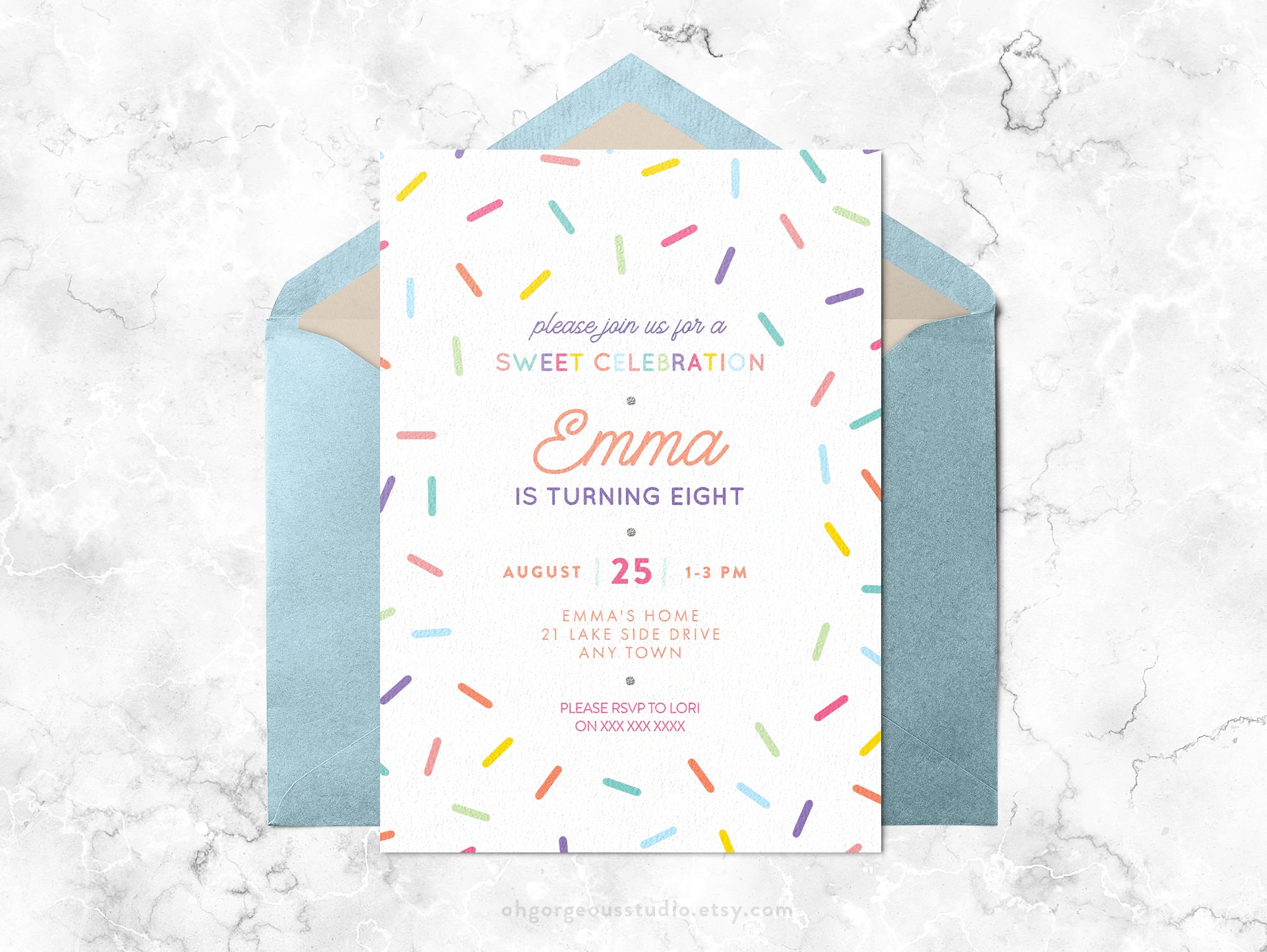 Sprinkles 8th Birthday Invitation: Playful Party Invite (editable ...