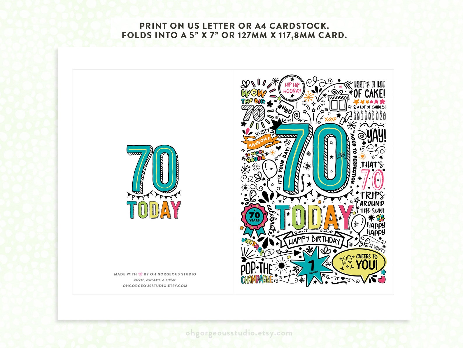 70th Printable Birthday Card 70 Today Birthday Downloadable Card ...