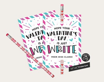 Valentines Pencil Tag, Just Write Class Gift Label, Non-candy Valentine ...