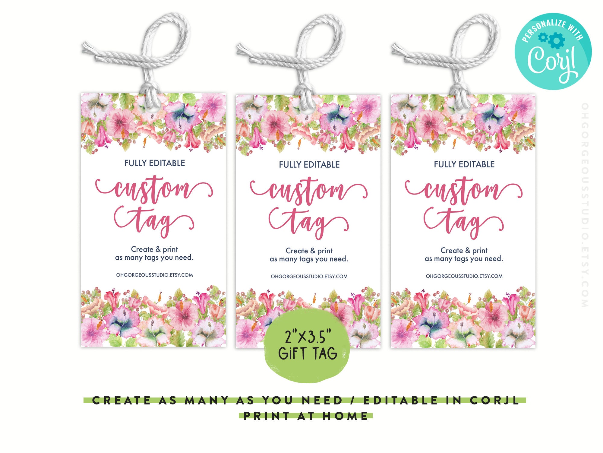 Thank You Gift Tag Template Floral Custom Tag Editable Tag - Etsy