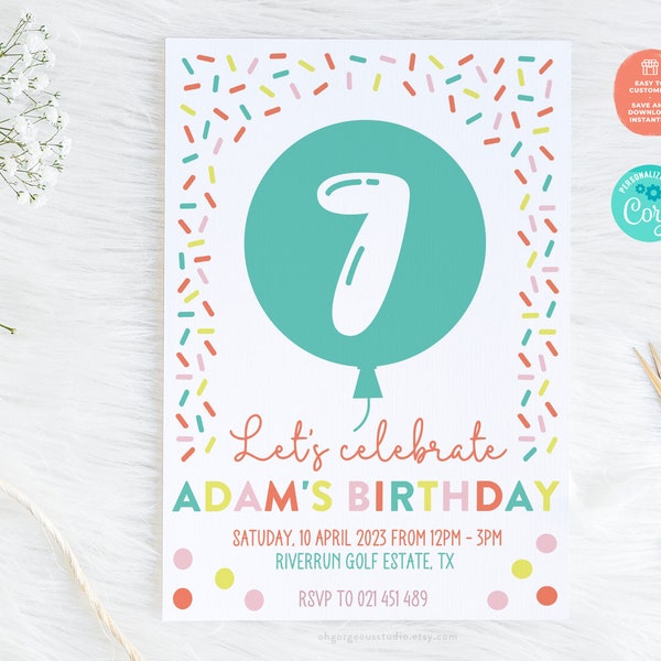 Girls 7 Year Old Invitation - Etsy