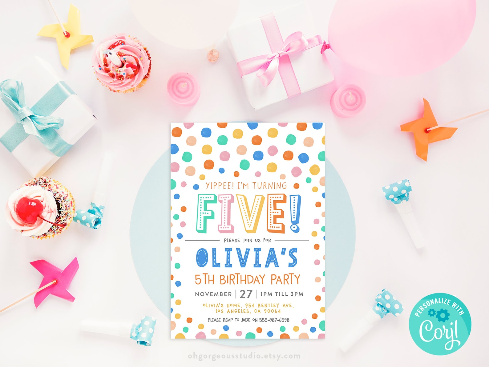5th Birthday Invitation Yippee I'm Five Editable Party Template ...