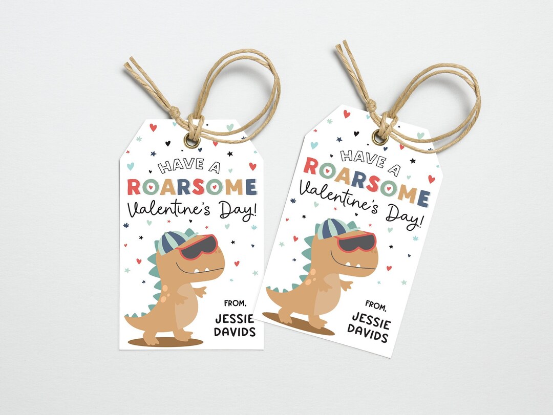Dinosaur Valentine Tag: Editable Roarsome Dino Favor (digital Download ...