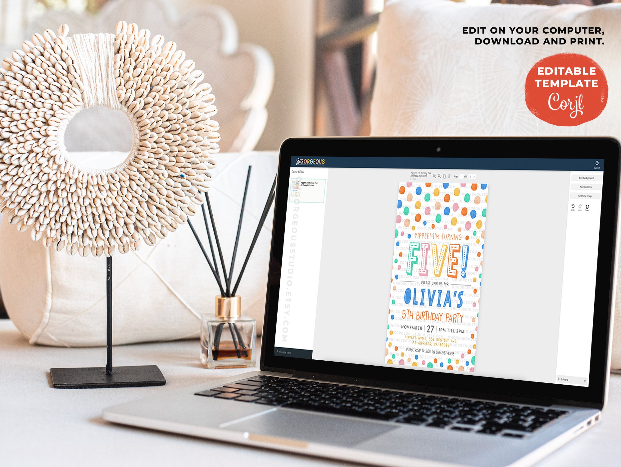 5th Birthday Invitation Yippee I'm Five Editable Party Template ...