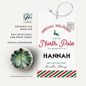 Printable North Pole Special Delivery Tag: Editable Santa Gift Tags ...