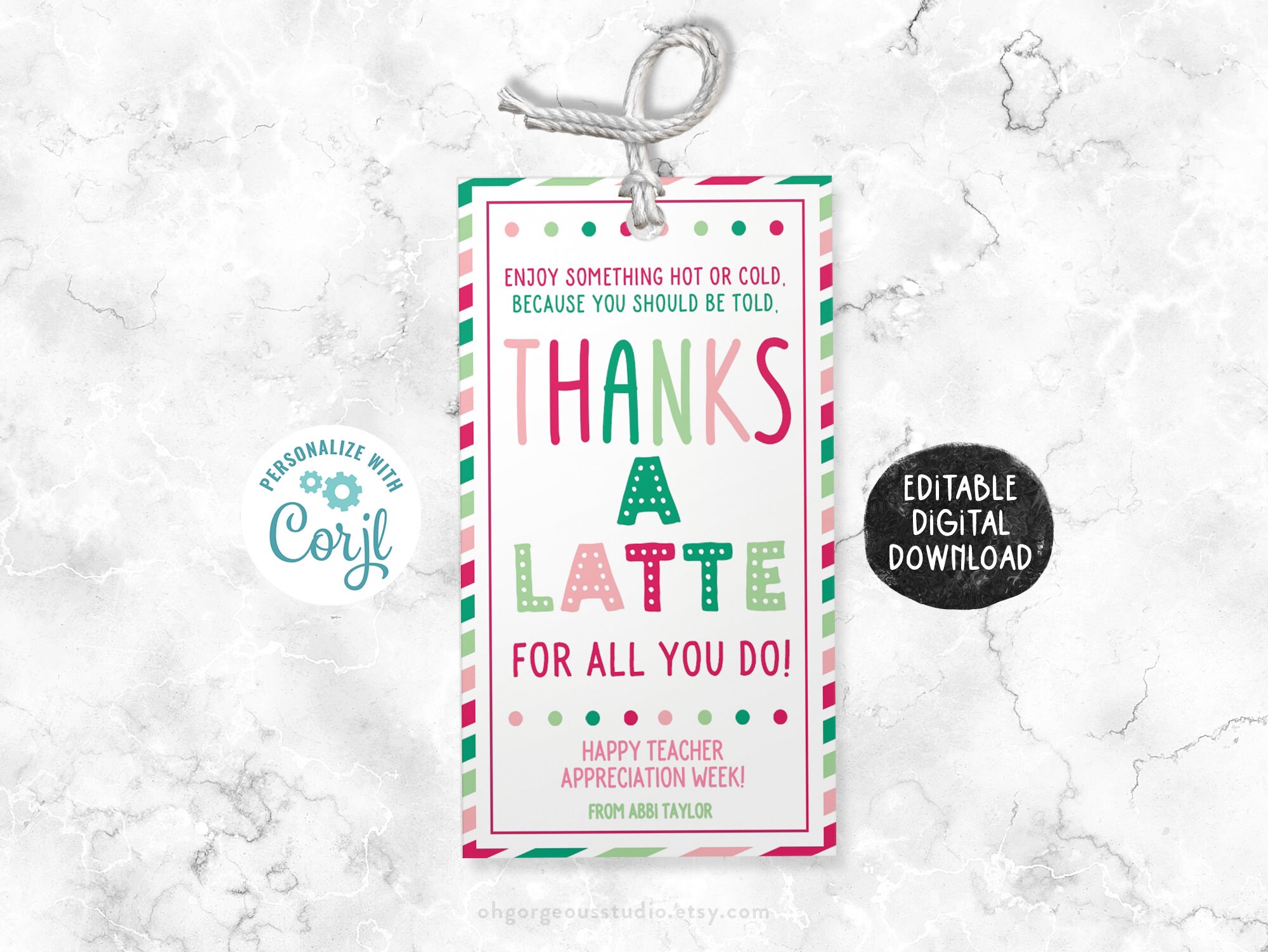 Printable Teacher Appreciation Gift Tag Instant Download, Thanks A ...