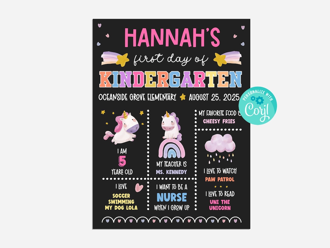 Unicorn First Day of School Sign: Editable Photo Prop (digital Download ...