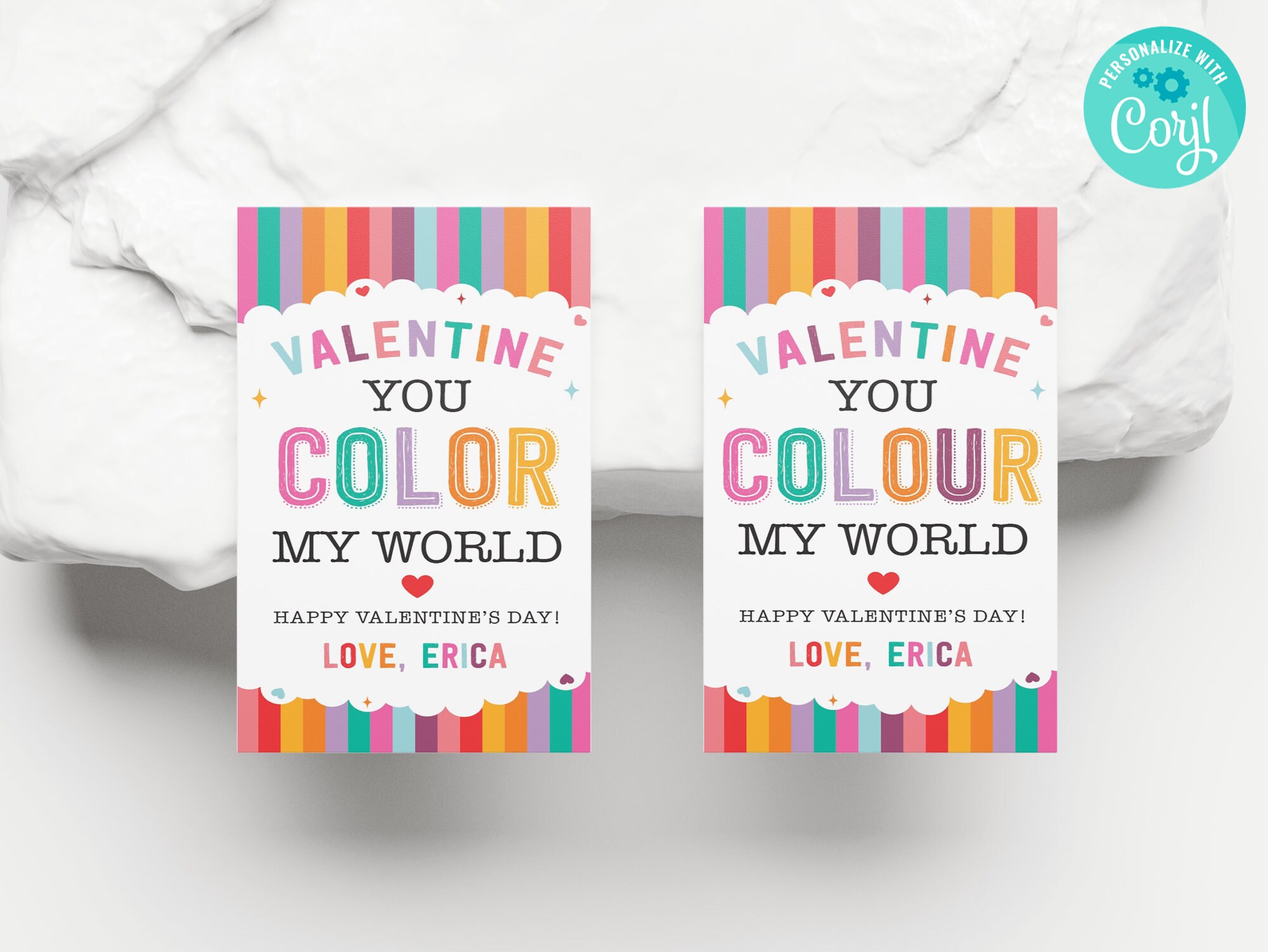 Rainbow Valentine's Day Gift Tag Template | Editable Kids Valentine ...