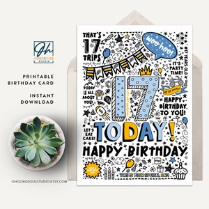 Printable 17th Birthday Card: Fun Doodle Style (digital Download) - Etsy