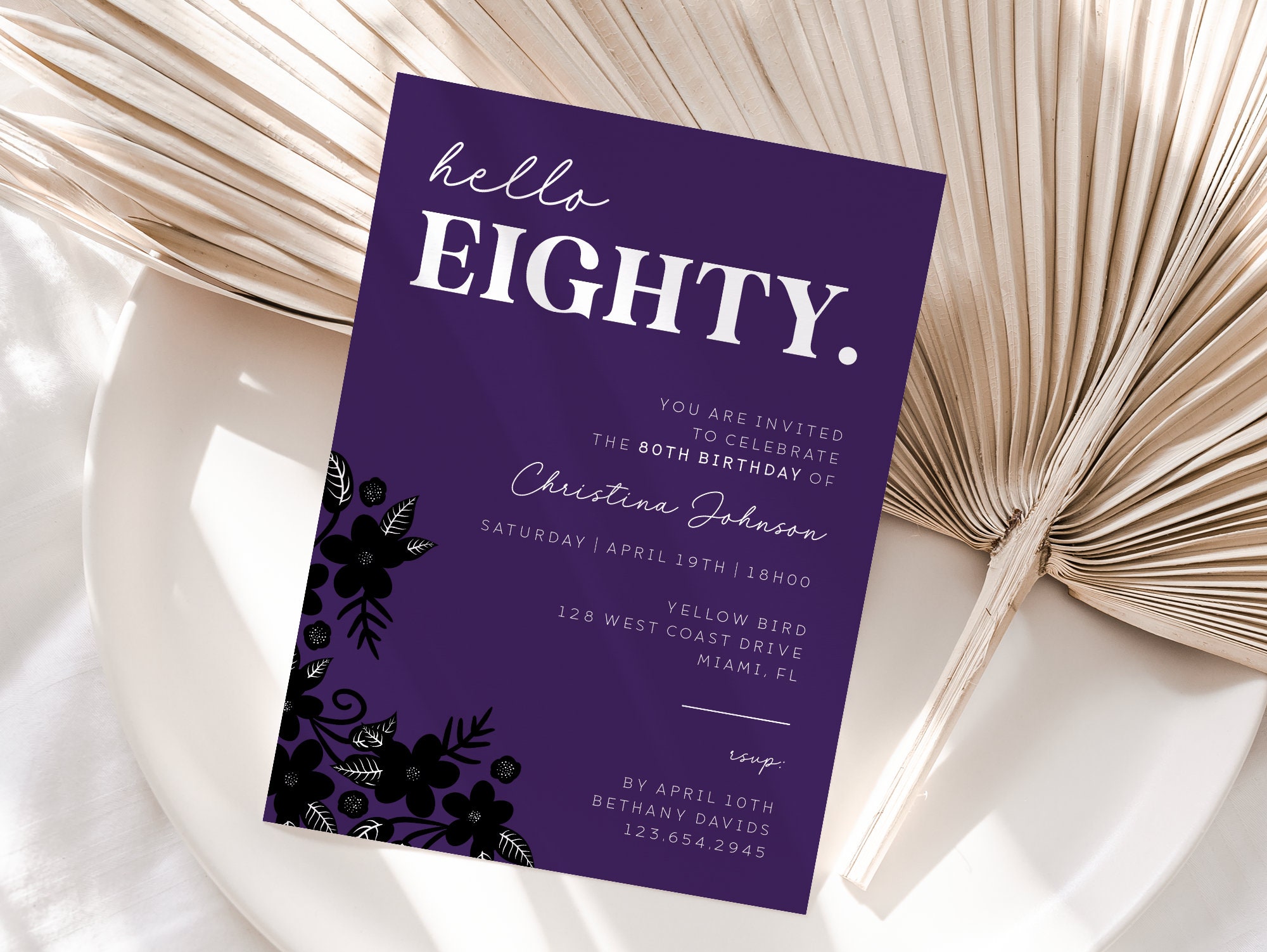 Editable 80th Birthday Invitation Template Hello Eighty Birthday Invite ...