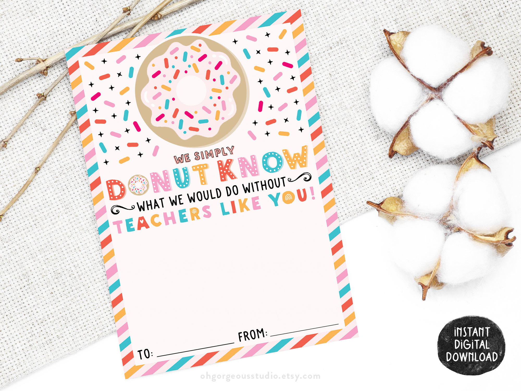 Teacher Appreciation Printable Donut Teacher Appreciation Gift Card ...