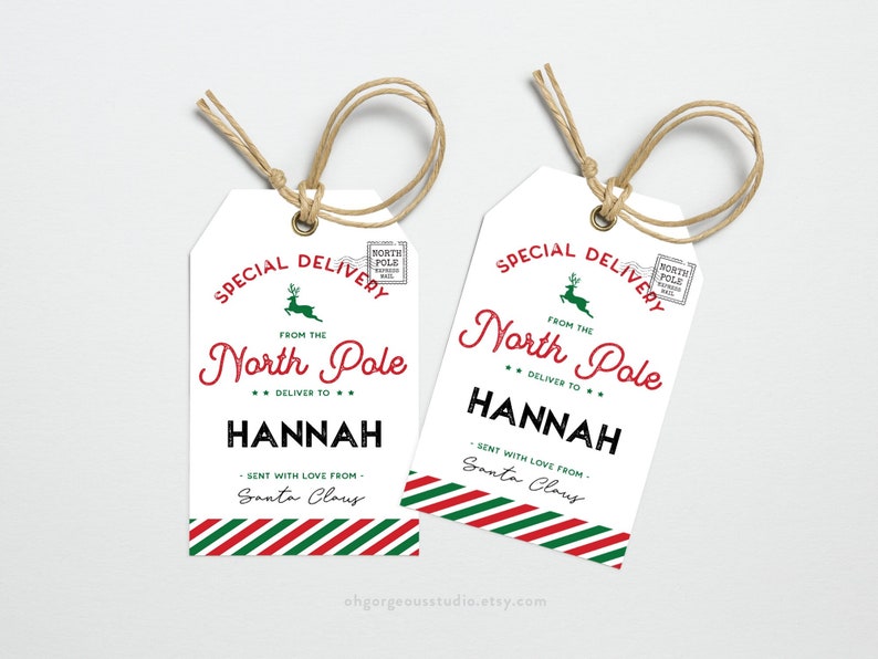 Printable North Pole Special Delivery Tag Template Editable Santa Gift ...