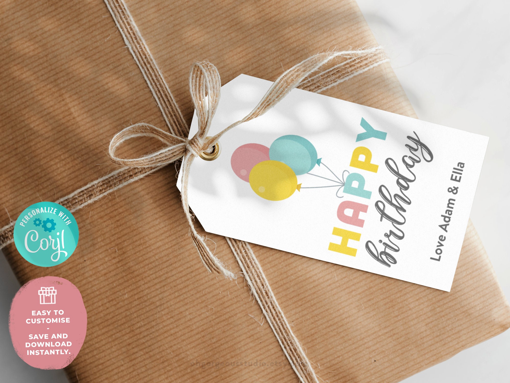 Printable Happy Birthday Gift Tags: Customizable Party Favors (digital ...