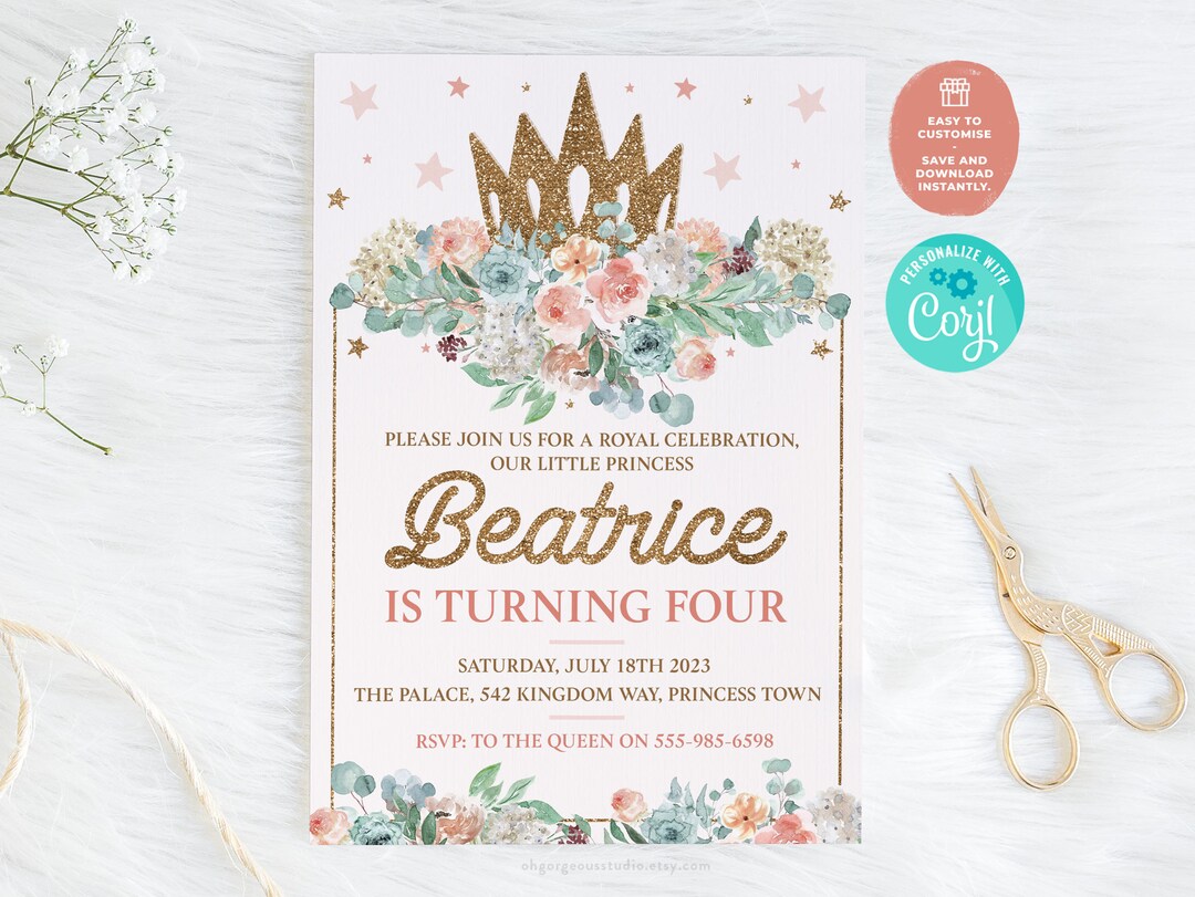 Princess Birthday Invitation: Royal Fairytale Party (editable Template ...