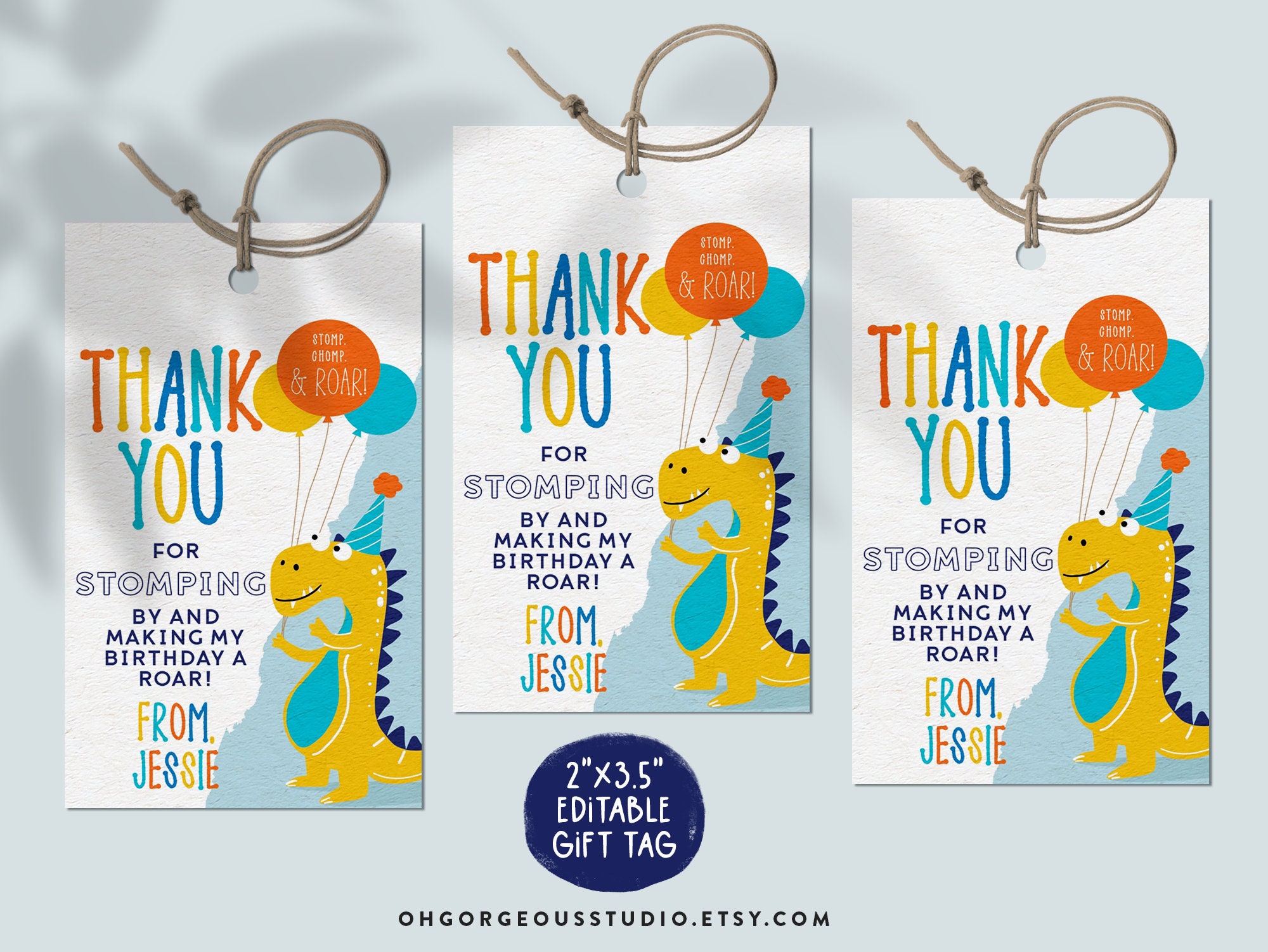 Dinosaur Birthday Favor Tag Editable Hang Tag Printable - Etsy