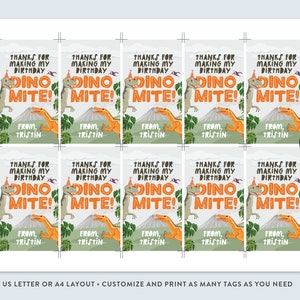 Dino Birthday Thank You Tags: Editable Dinosaur Party Favors (digital ...