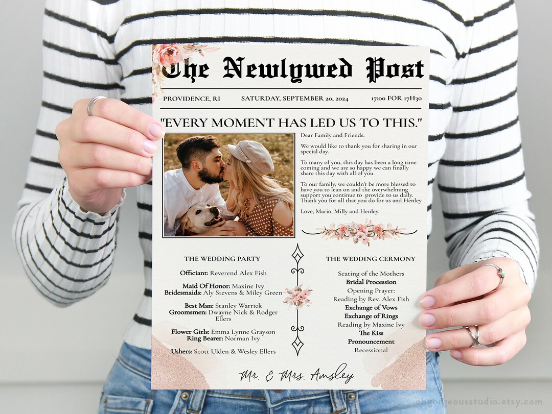 Newspaper Wedding Program | Fully Editable Printable Wedding Program ...
