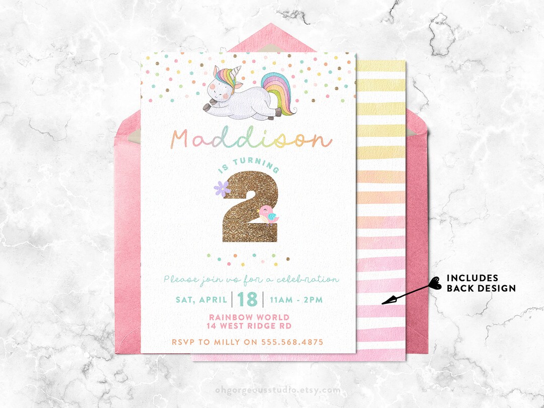 Rainbow Unicorn Birthday Invitation: Editable Template - Etsy