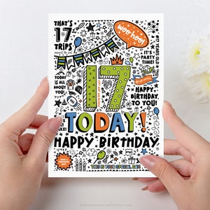 Printable 17th Birthday Card: Fun Doodle Style (digital Download) - Etsy