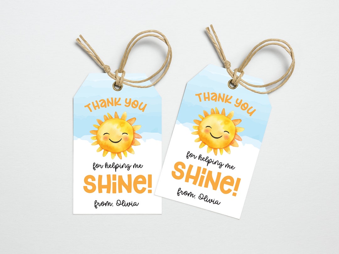 End of School Year Tags | Thank You for Making Me Shine, Gift Tag for ...