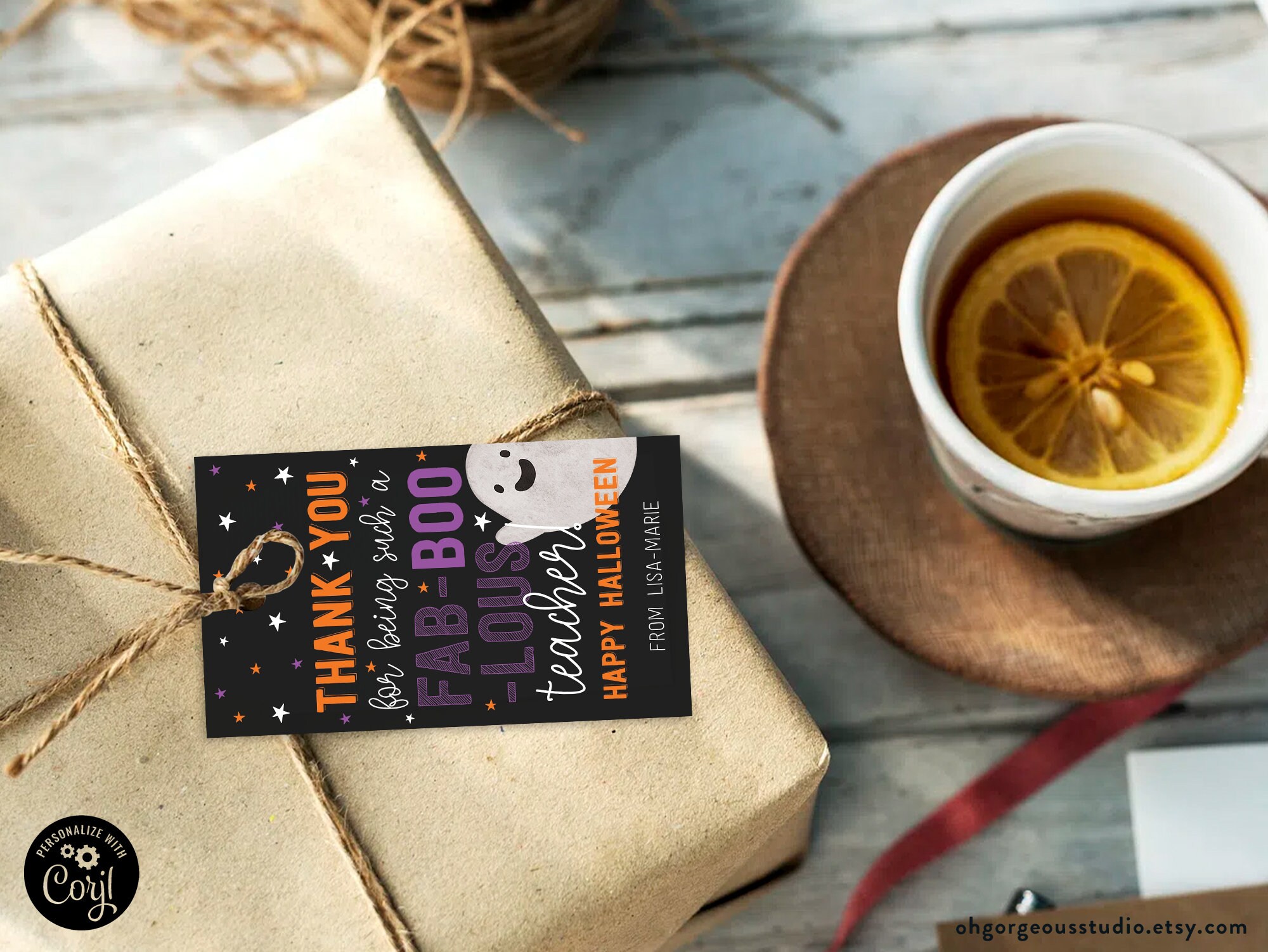 Halloween Teacher Gift Tag Template Printable Fab-boo-lous - Etsy