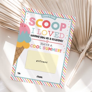 End of the Year Class Printable Gift Card Holder, Ice Cream Gift Card ...