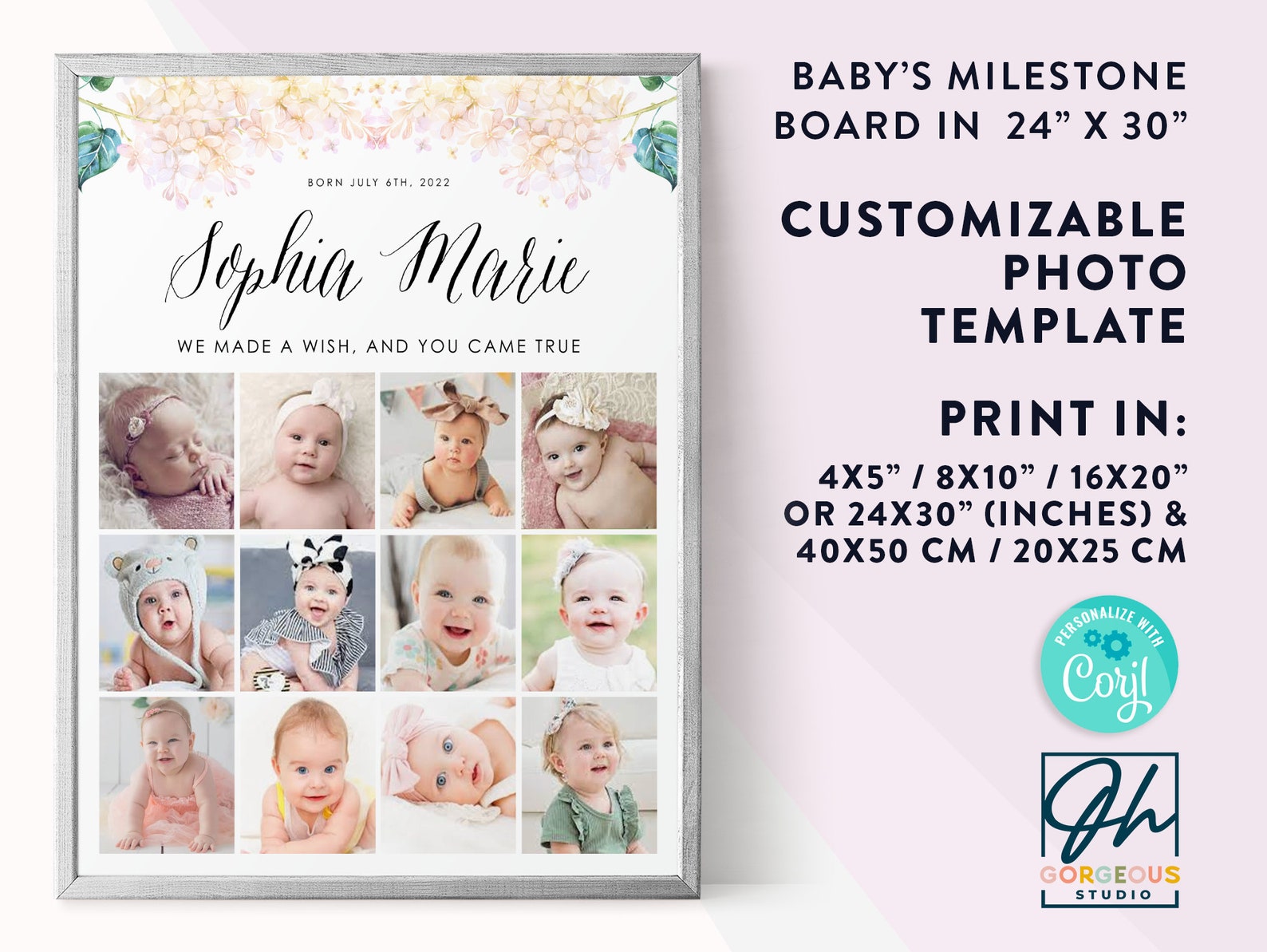 Baby's First Year Photo Collage Template: Milestone Poster (digital ...