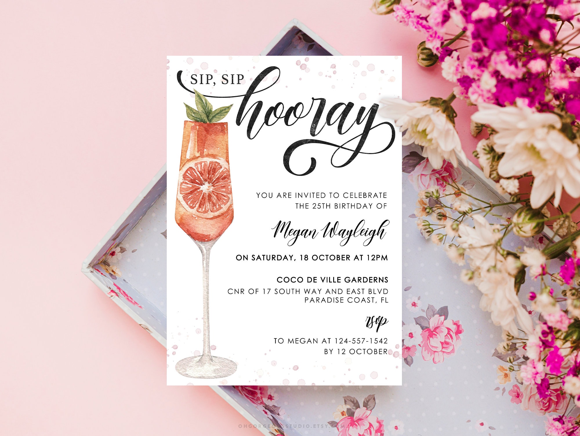 Editable Cocktail Birthday Invitation Adult Birthday Party - Etsy