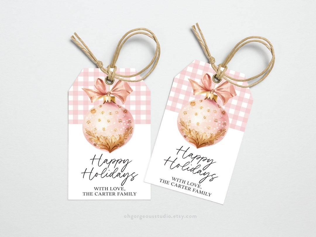 Happy Holidays Gift Tag Editable and Printable Christmas Gift Tag, Pink ...