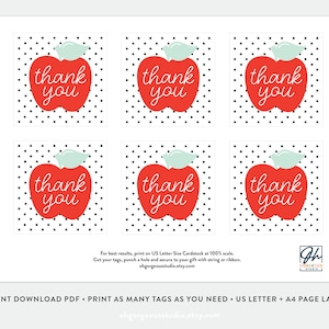Red Apple Thank You Tag: Teacher Appreciation Gift (digital Download ...