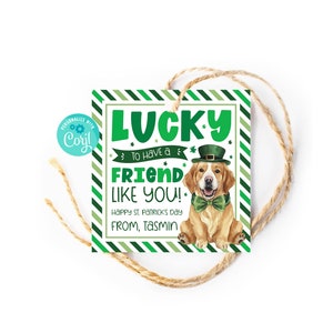 Editable St. Patrick's Day Gift Tag, Cute Puppy With Green St Patricks ...