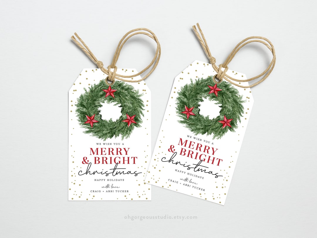 Christmas Printable Gift Tags Merry and Bright Holiday Tag, Christmas ...