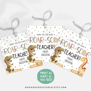 Dino Teacher Appreciation Week Tags | Printable ROAR Summer Thank You ...