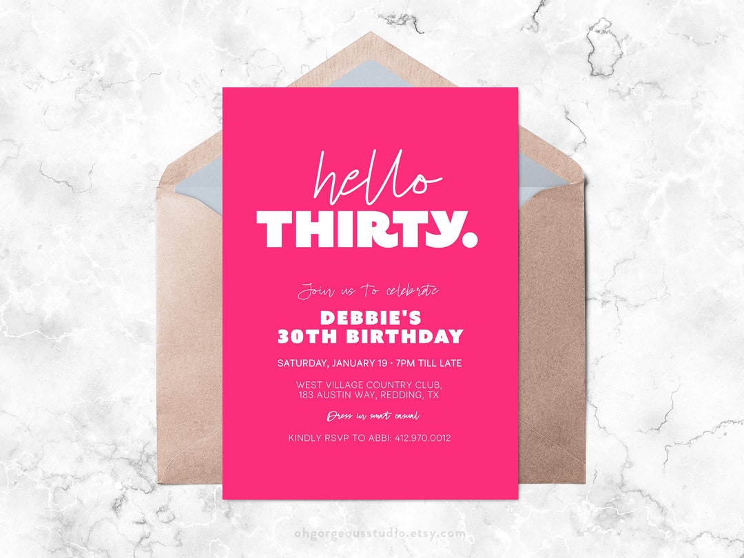 30th Birthday Invitation | Hello 30 Party Invite, Editable Birthday ...
