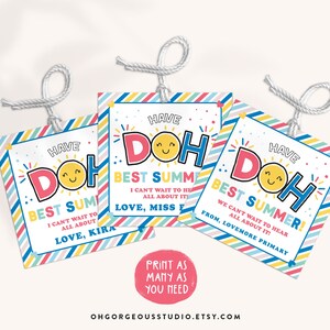 Play Dough Summer Gift Tag: Editable Classroom Card (digital Download ...