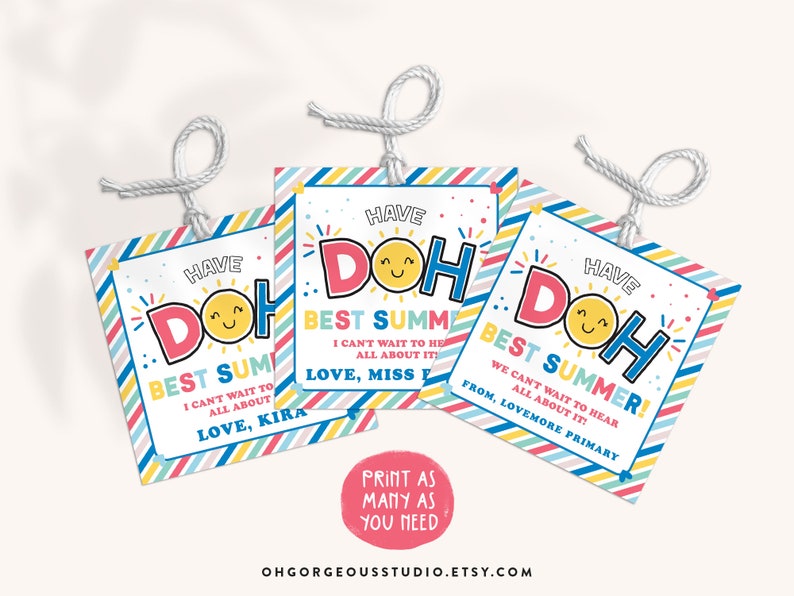 Play Dough Summer Gift Tag: Editable Classroom Card (digital Download ...