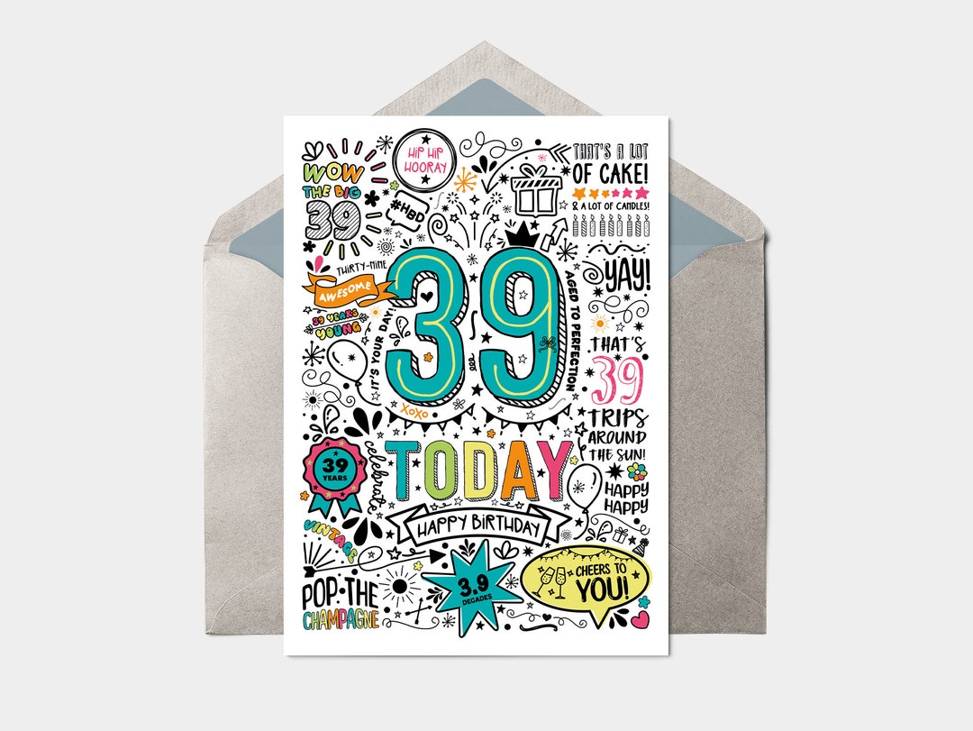 Printable 39th Birthday Card | Instant Download Printable Card for 39th ...