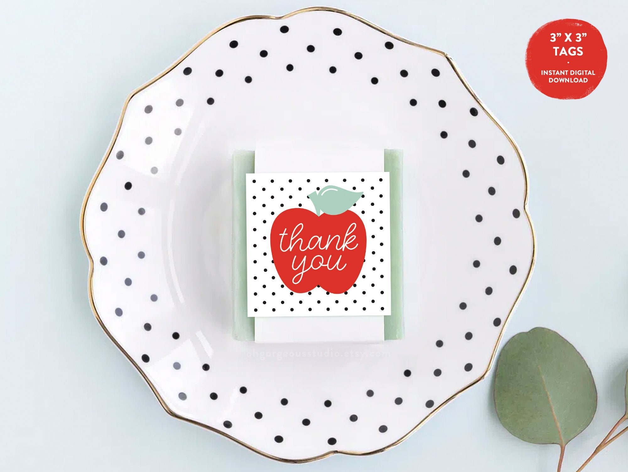 Red Apple Thank You Tag: Teacher Appreciation Gift (digital Download ...