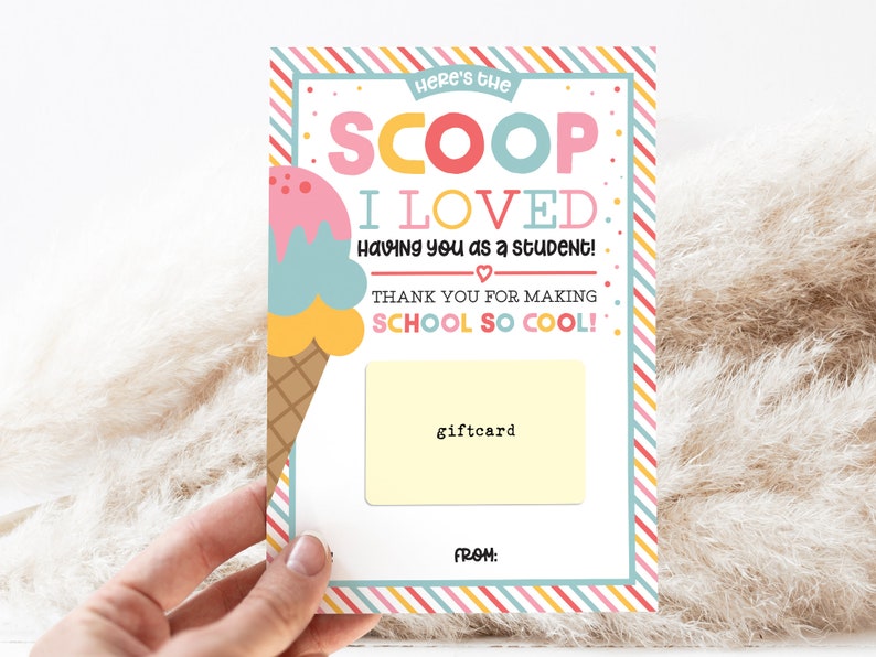 Ice Cream Gift Card Holder: End of Year Student Gift (digital Download ...