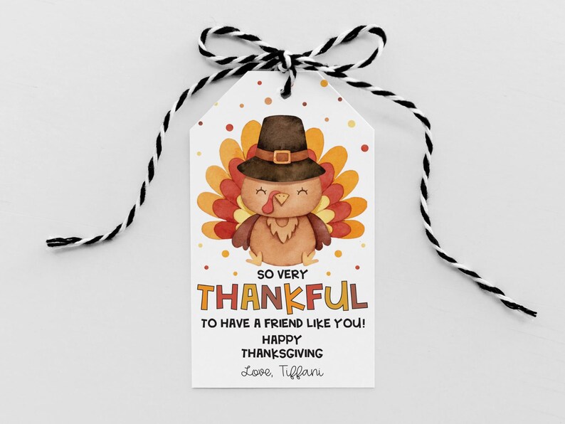 Editable Thanksgiving Turkey Gift Tag: Thankful Favor Label (digital ...