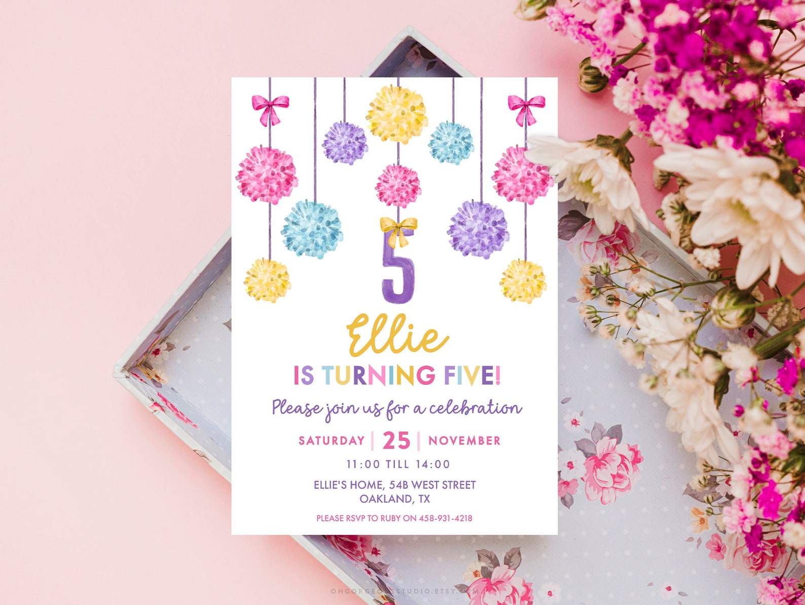 5th Birthday Invitation Cute Colourful Party Invite for - Etsy