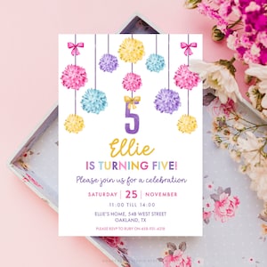 5th Birthday Invitation | Cute Colourful Party Invite for Girls ...