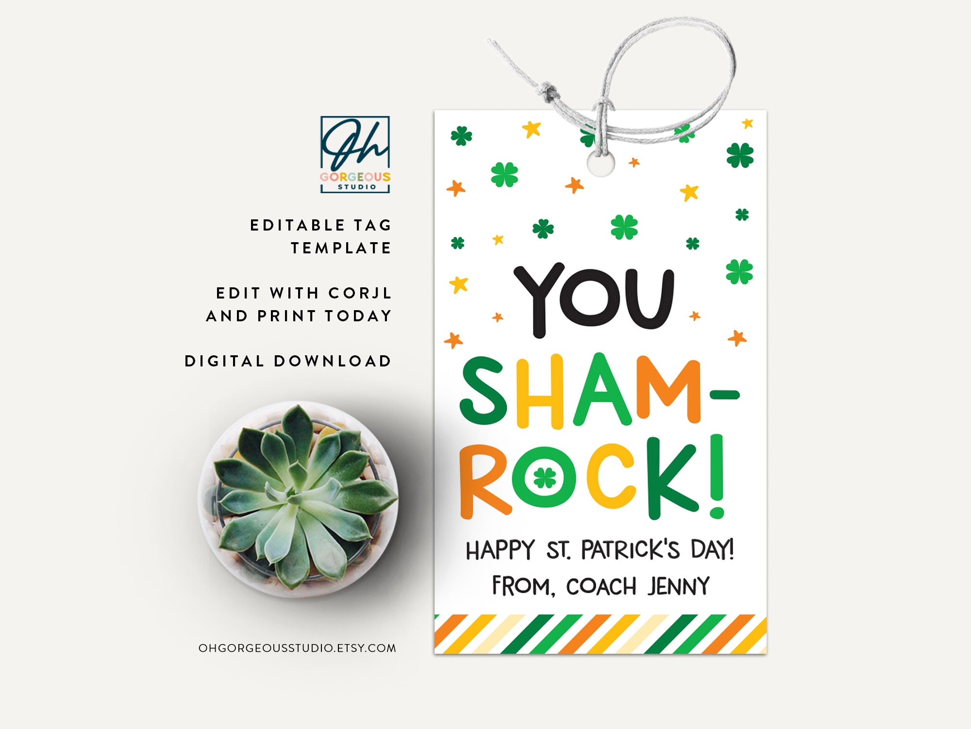 Editable St Patrick's Day Gift Tag: You Sham-rock (PDF) - Etsy