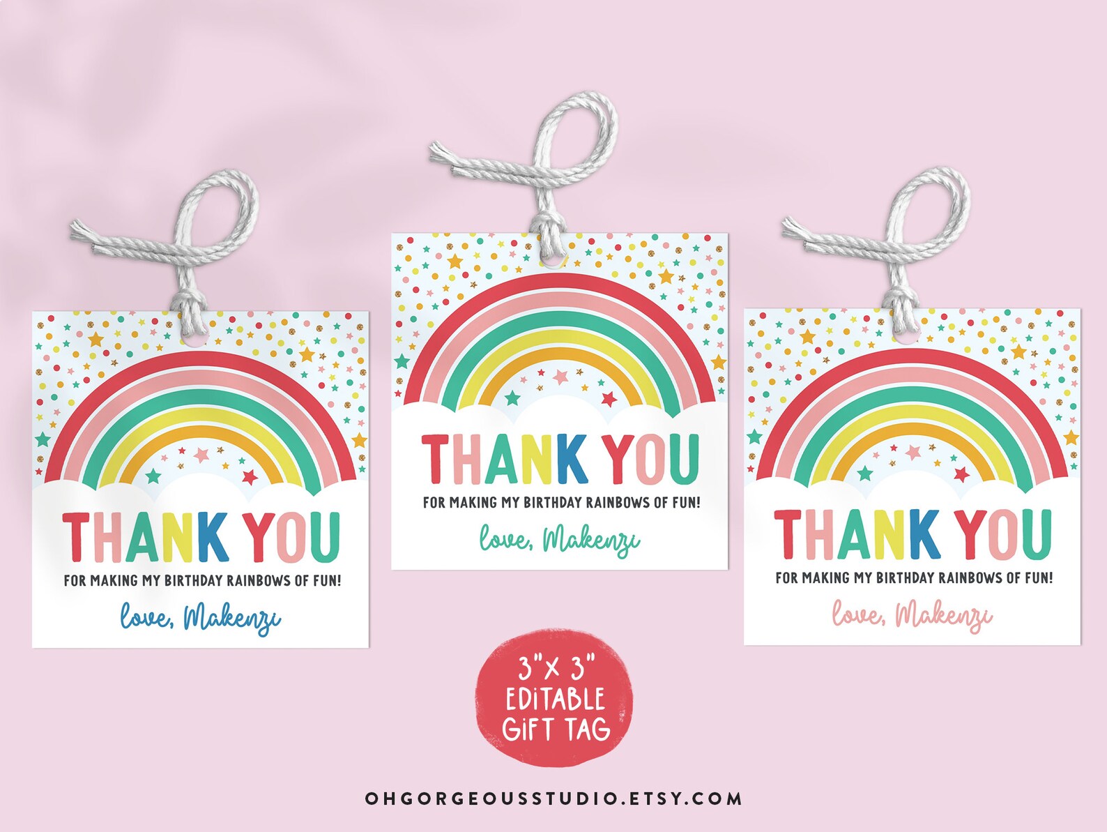Rainbow of Fun Thank You Tag Printable Birthday Favor - Etsy