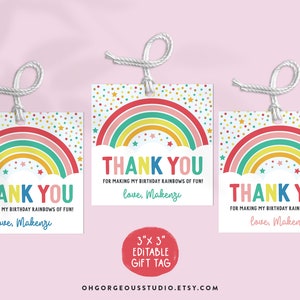 Rainbow of Fun Thank You Tag | Printable Birthday Favor, Editable ...