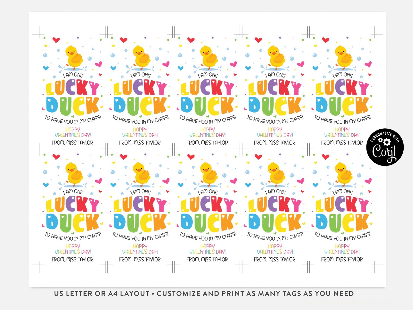 Lucky Duck Valentine's Day Teacher Tag: Editable Classroom Gift (PDF ...