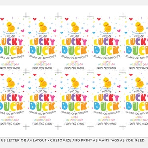 Lucky Duck Valentine's Day Teacher Tag: Editable Classroom Gift (PDF ...