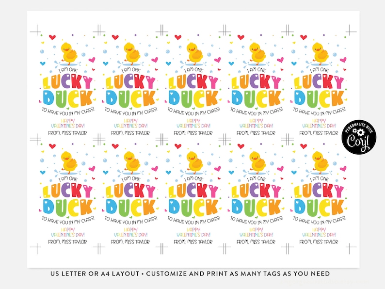 Lucky Duck Valentine's Day Teacher Tag: Editable Classroom Gift (PDF ...