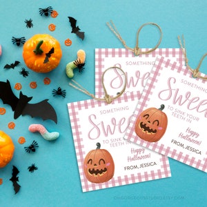 Plaid Halloween Gift Tag | Pink Gingham Holiday Treat Tag, Pumpkin ...